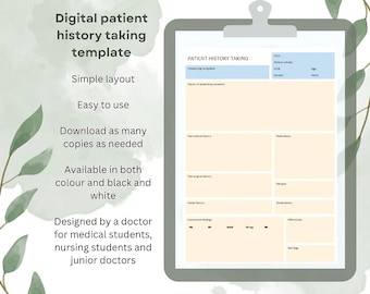 Patient History Taking Sheet - Etsy UK