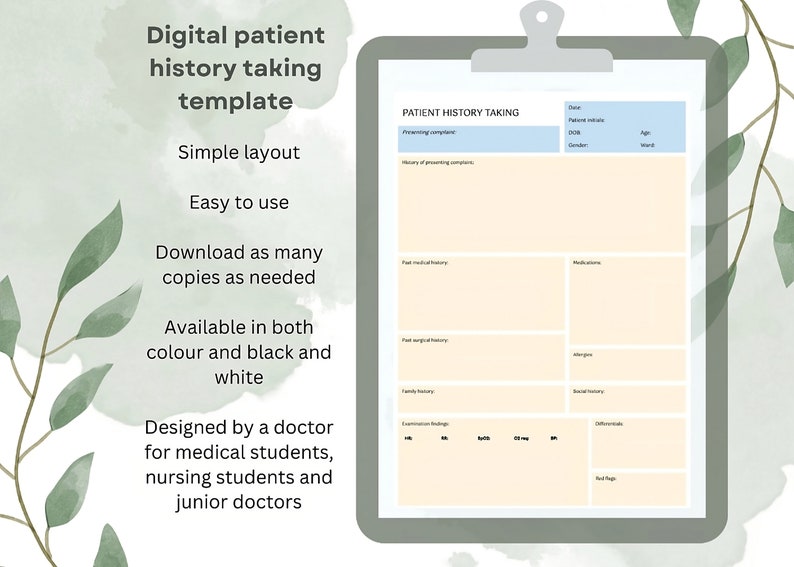 Patient History Taking Template - Etsy
