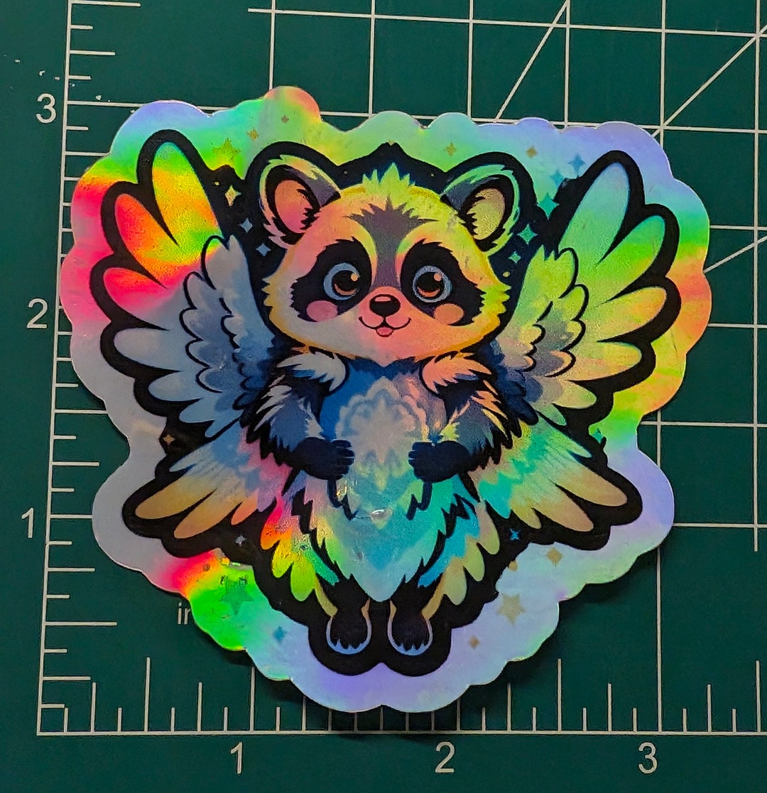 In Memory Of/ Angel Raccoon/ Raccoon Mom Water Resistant Holographic ...