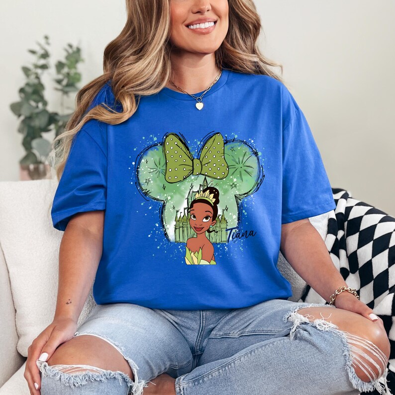 Tiana Watercolor Minnie Ears T-shirt, US Cotton Crewneck, Princess ...