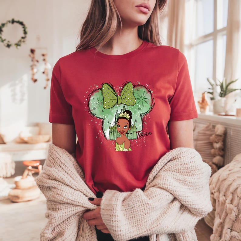 Tiana Watercolor Minnie Ears T-shirt, US Cotton Crewneck, Princess ...