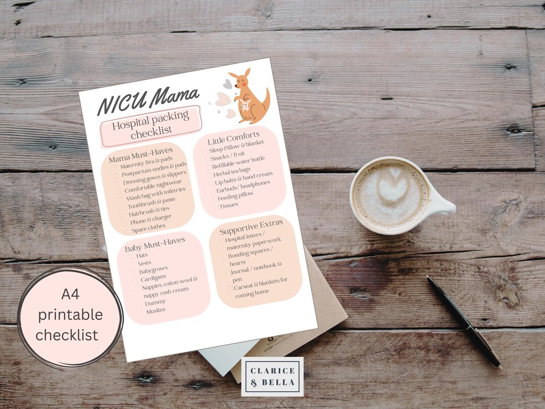 NICU Mama Hospital Bag Checklist Printable | Maternity Hospital Packing ...