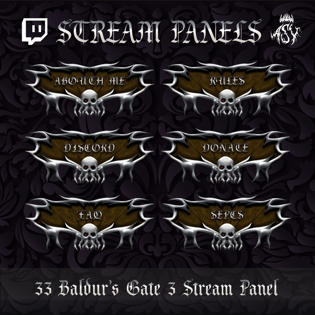 Baldur's Gate 3 Twitch Panel | Goth Twitch Panel | Stream Panels | Dark ...