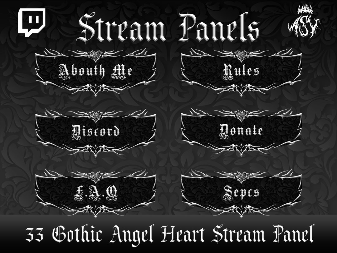 Gothic Angel Heart Twitch Panel | Goth Twitch Panel | Stream Panels ...
