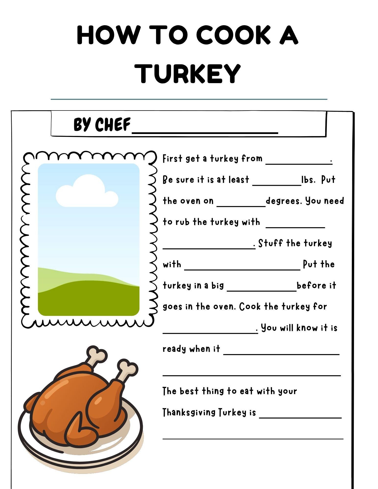 How to Cook a Turkey Activity | Thanksgiving Printable Preschool–3rd ...
