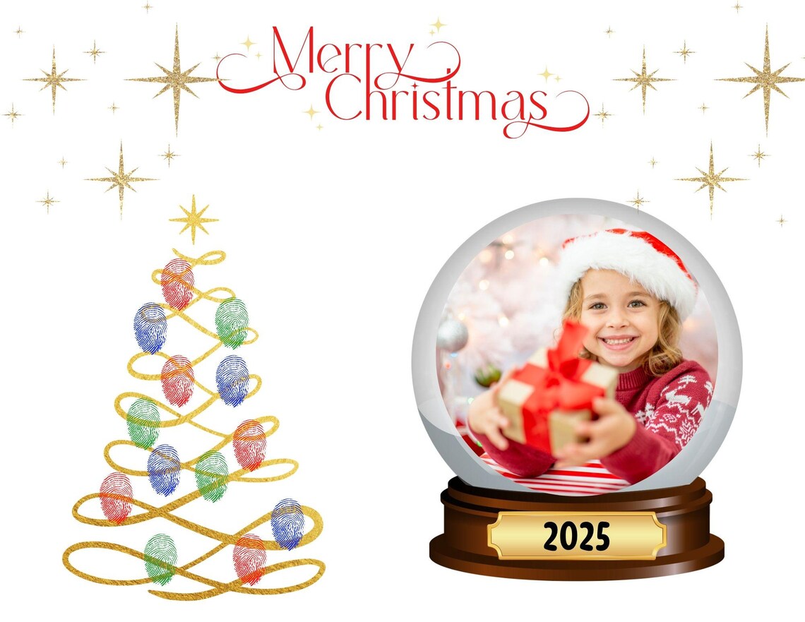Fingerprint Christmas Tree & Snow Globe Craft | Add Photo in Canva or ...