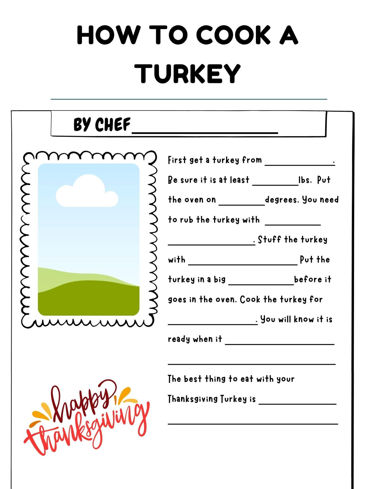 How to Cook a Turkey Activity | Thanksgiving Printable Preschool–3rd ...