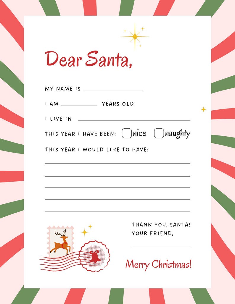Letters to Santa Printable | Santa Letter Template for Kids | Christmas ...