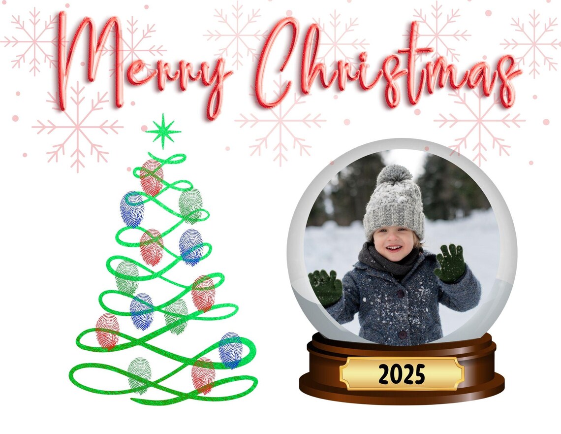 Fingerprint Christmas Tree & Snow Globe Craft | Add Photo in Canva or ...