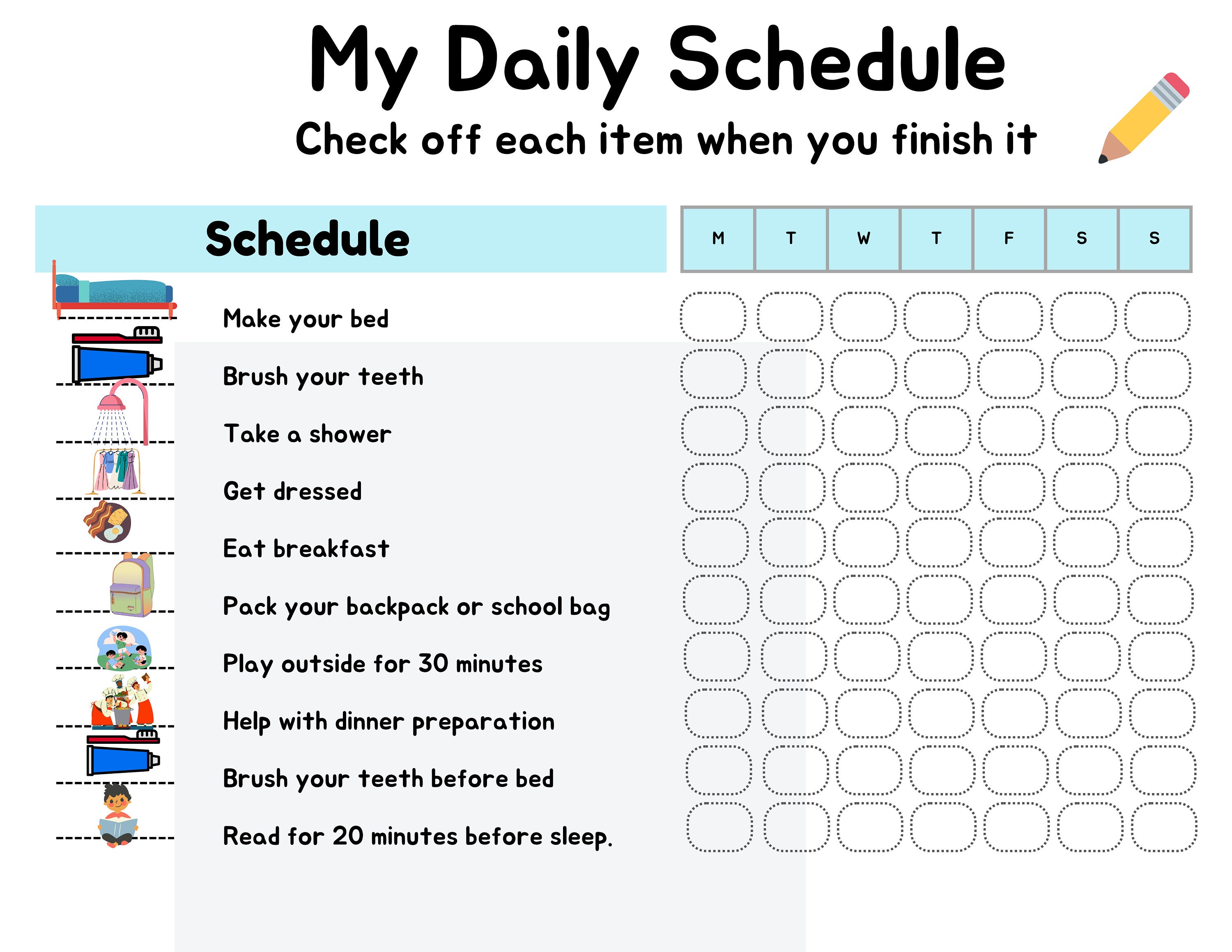 Weekly Schedule Kids Daily Routine Adhd Child on Task Routine Checklist ...