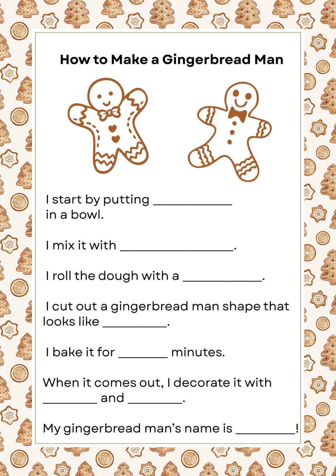 How to Make a Gingerbread Man Worksheet • Fill-in-the-blank Writing ...