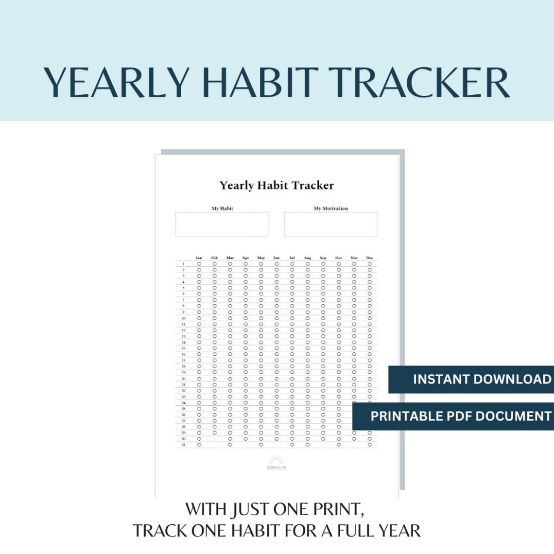 Habit Tracker. Yearly. Habit Tracker Printable, Habit Tracker Template ...
