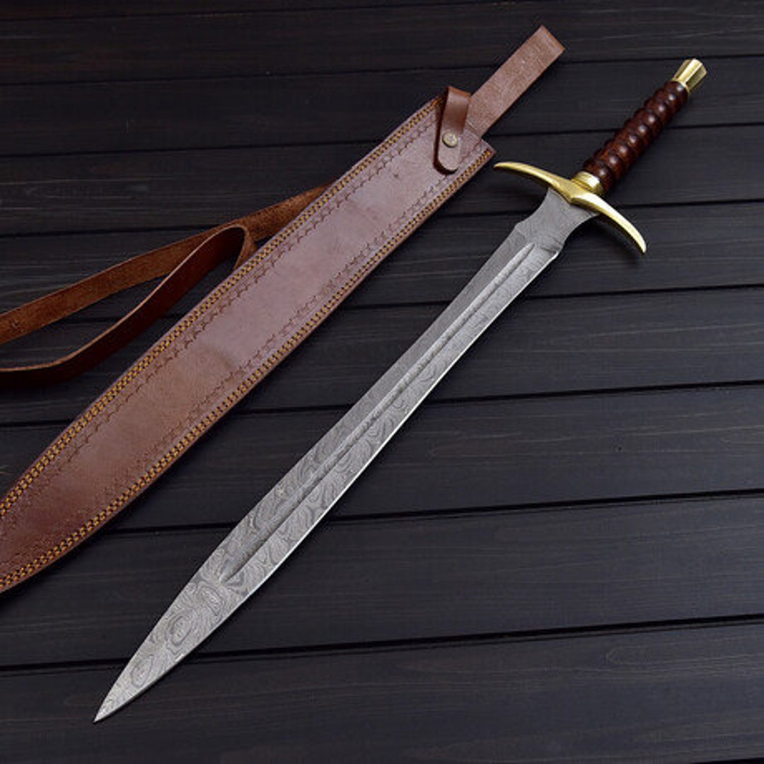 Monogram Temper Sword Handmade Damascus Steel Viking Cosplay Sword ...