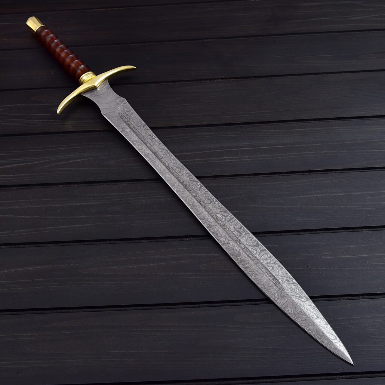 Monogram Temper Sword Handmade Damascus Steel Viking Cosplay Sword ...