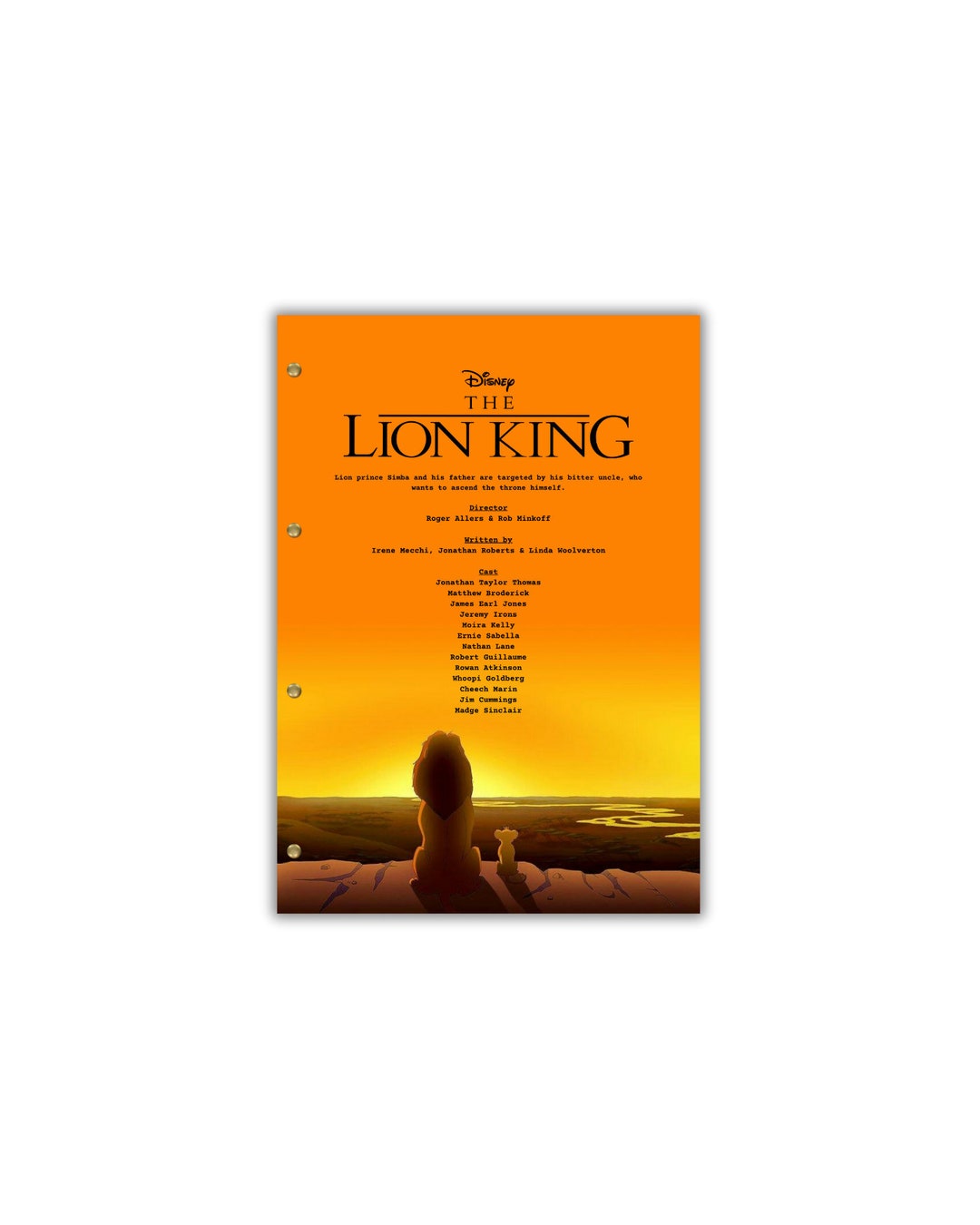 Lion King Disney Classic Script/screenplay - Etsy