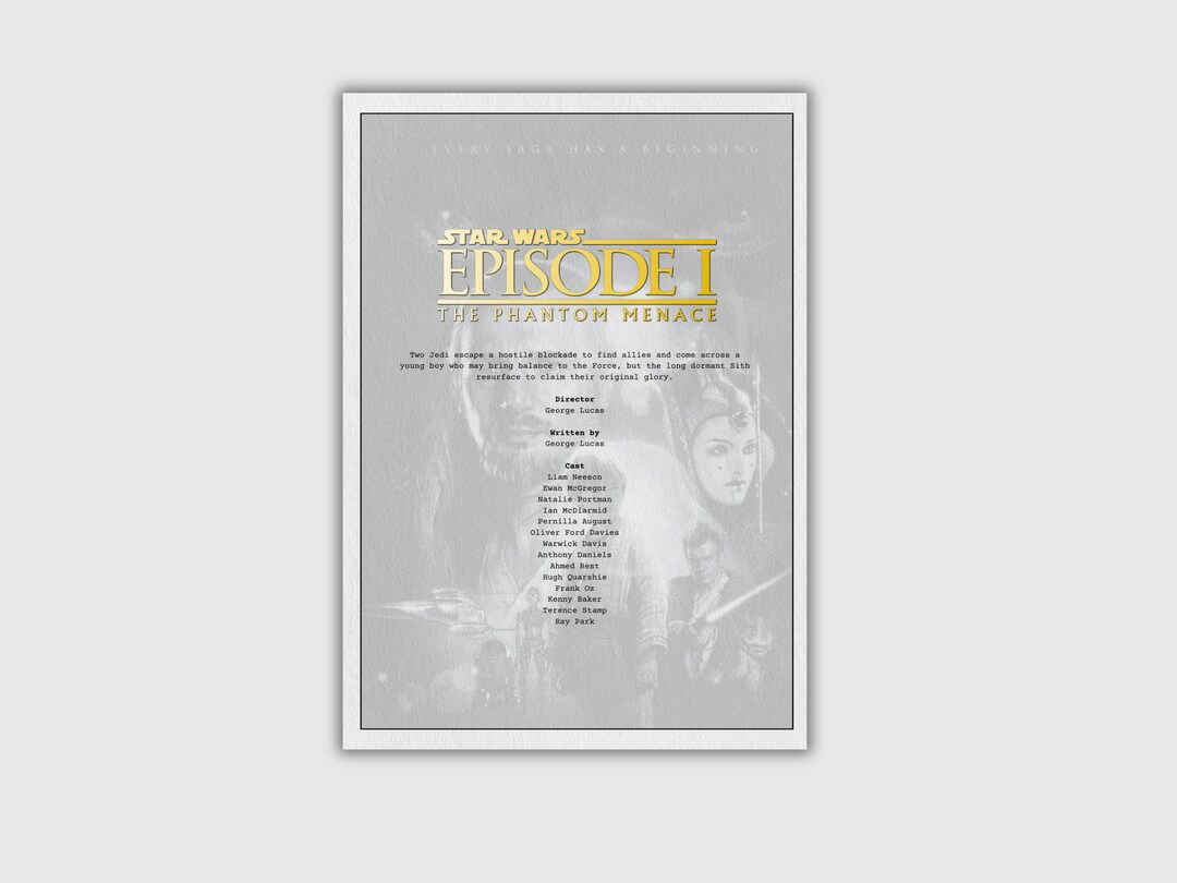 Star Wars Episode I the Phantom Menace Script/screenplay - Etsy UK
