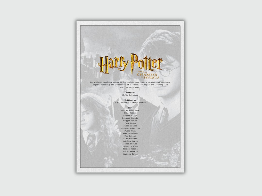 Harry Potter and the Chamber of Secrets Script/screenplay - Etsy