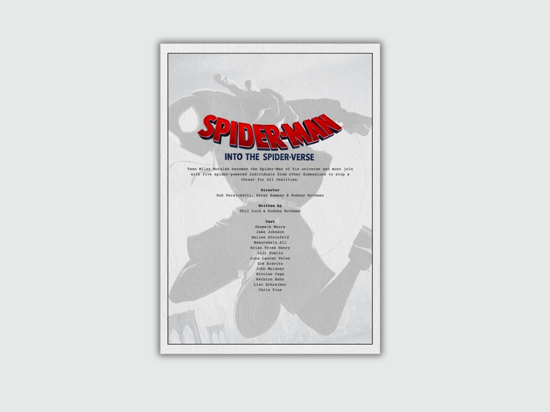 Spider-man Into the Spider-verse Script/screenplay - Etsy