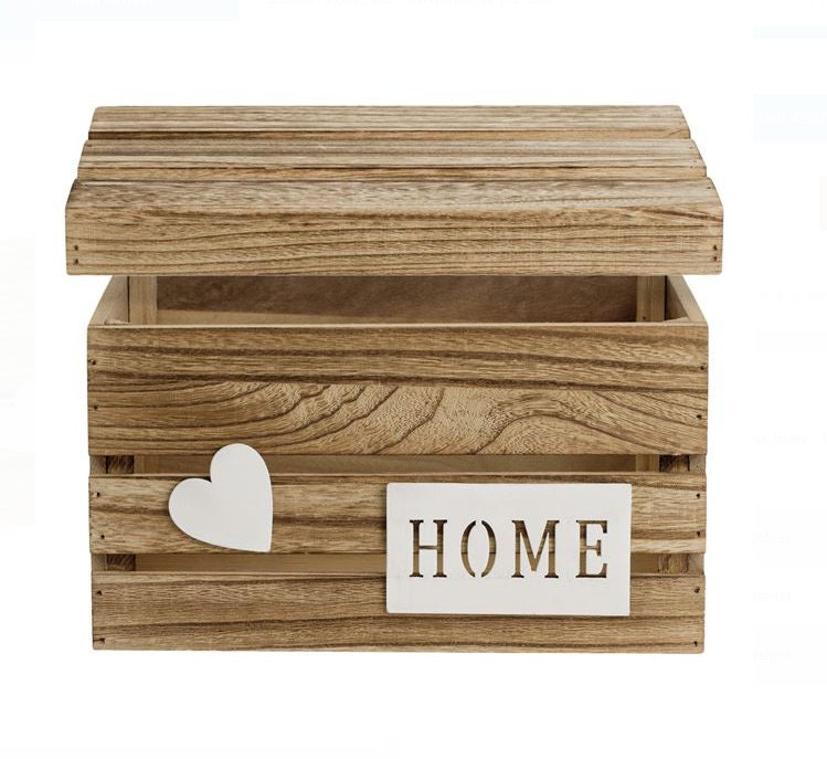 Vintage Style Wooden Crate With Lid Heart Accent & Natural Finish - Etsy