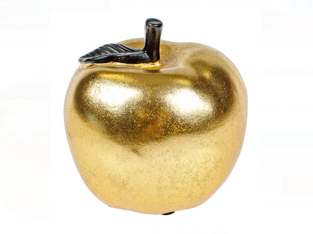 Golden Decorative Apple With Black Leaf, Table Centerpiece, Shelf Decor ...