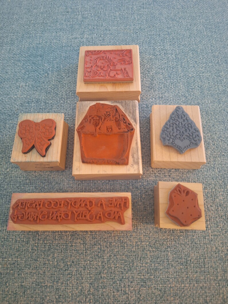Six Miscellaneous Crafting Ink Stamp Blocks Vintage Some Used Some ...
