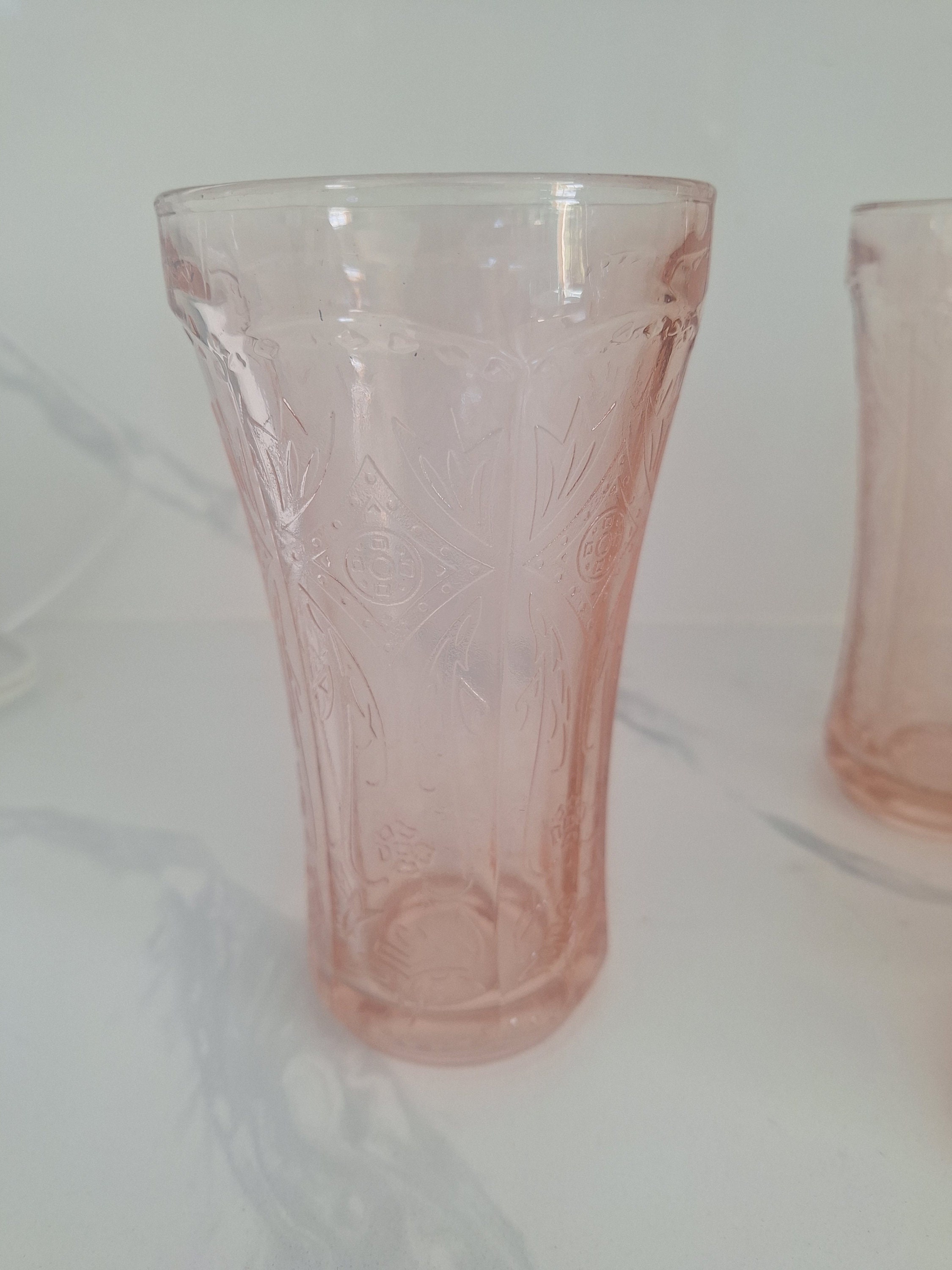 Set of 5 Pink Depression Indiana Glass Madrid Pattern 14 Oz Tumblers ...