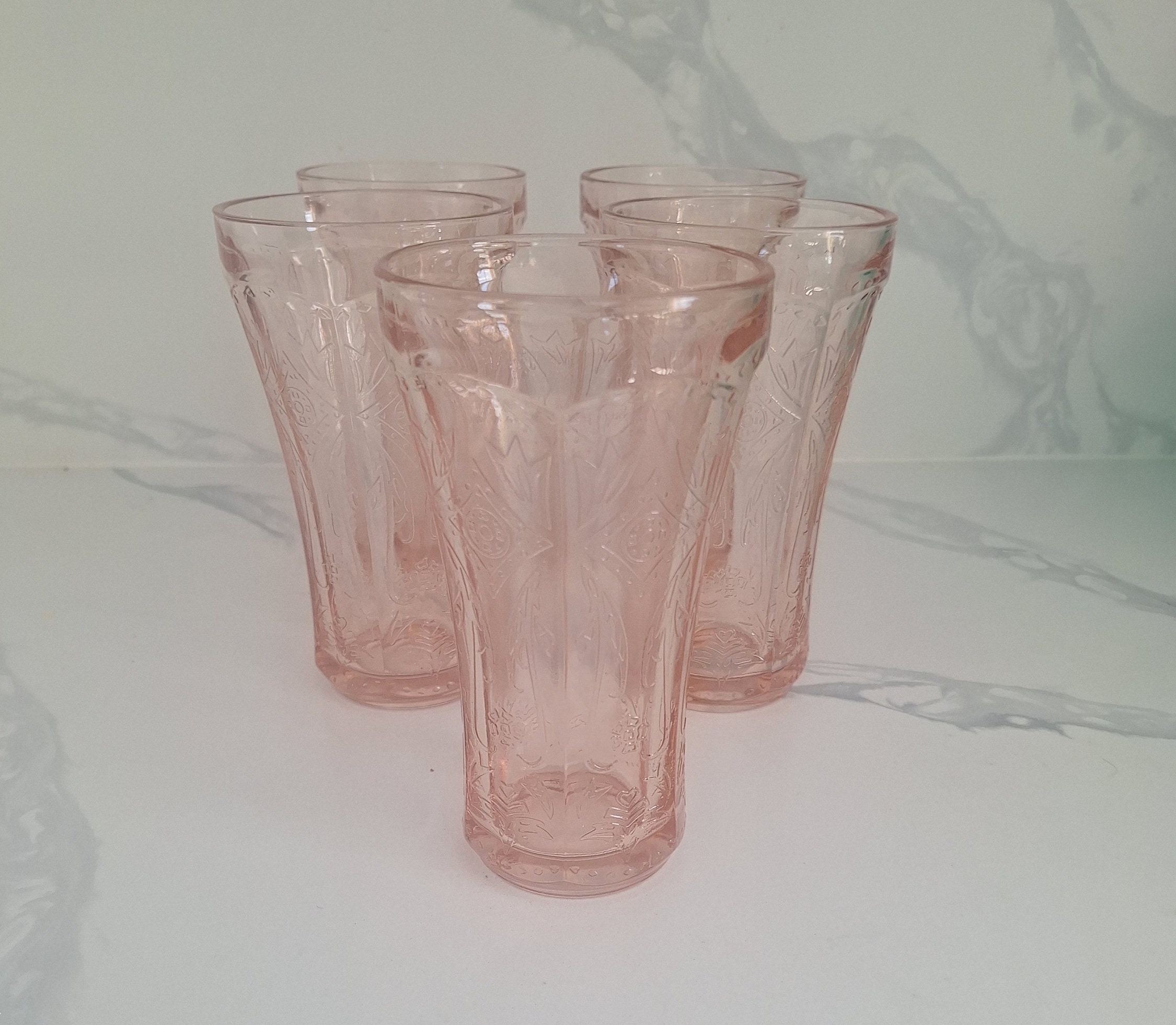 Set of 5 Pink Depression Indiana Glass Madrid Pattern 14 Oz Tumblers ...