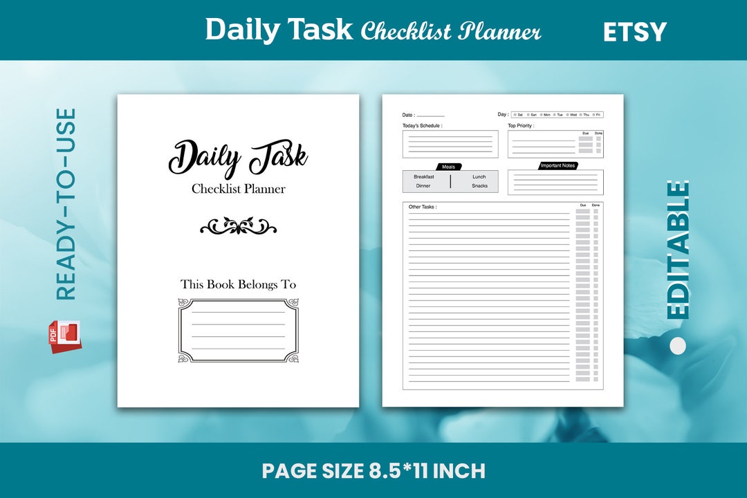 Daily Task Checklist Planner Low Content Daily Planner, Fillable Daily ...