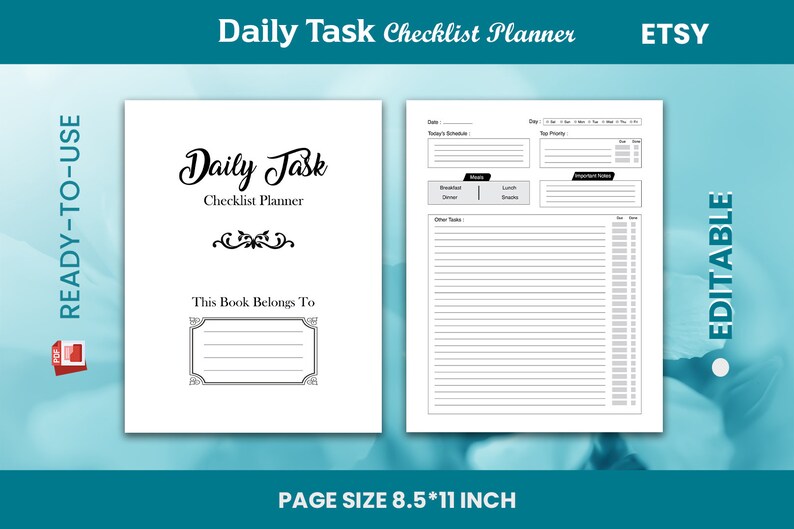 Daily Task Checklist Planner Low Content Daily Planner, Fillable Daily ...