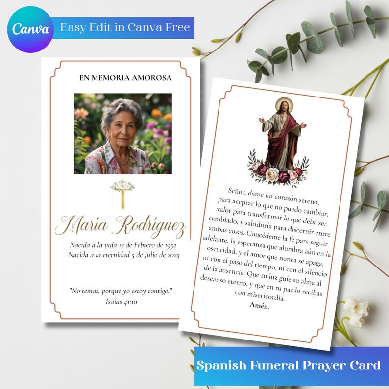 Spanish Jesus Funeral Prayer Card Template | Editable Catholic Memorial ...
