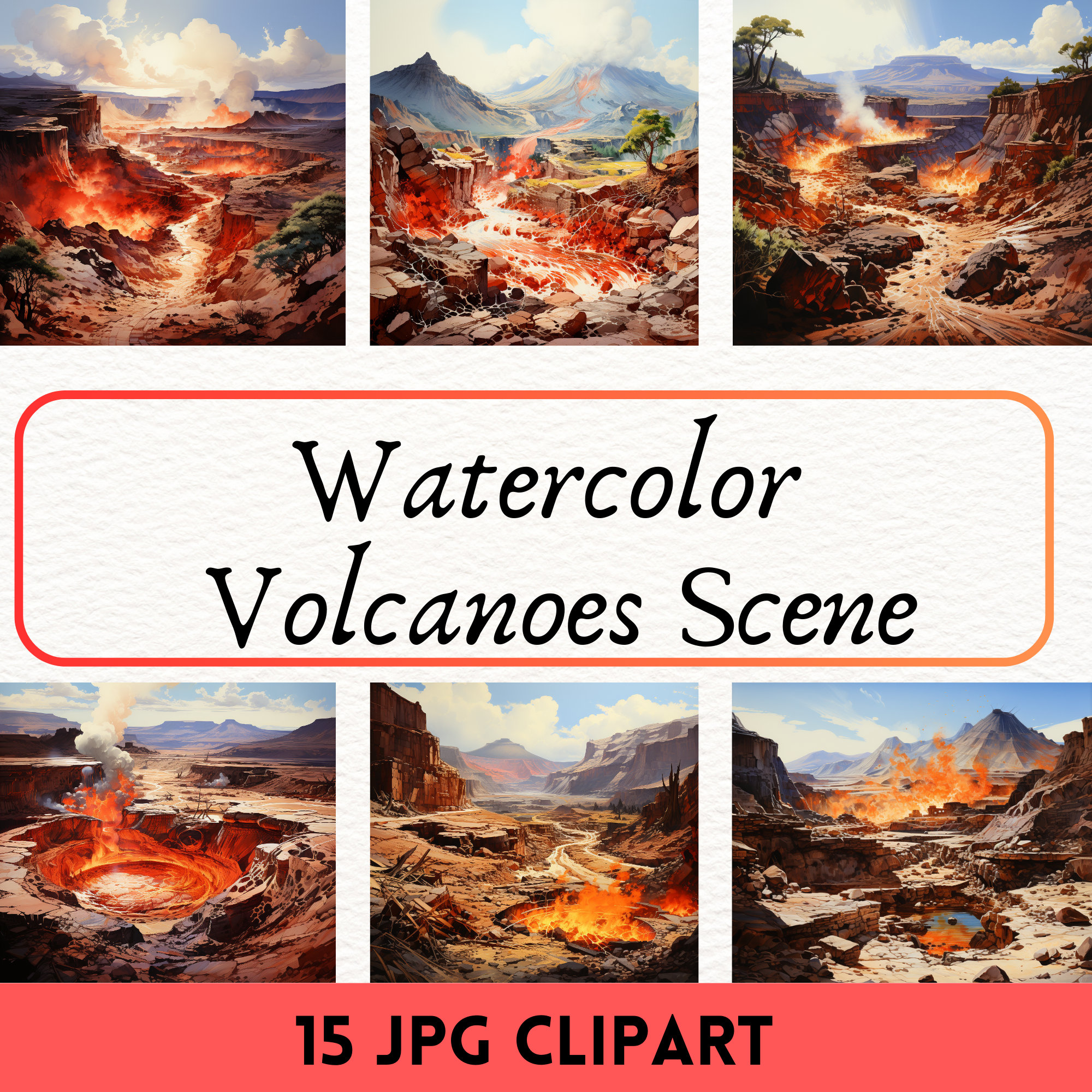 Watercolor Volcanoes Scene 15 JPG Clipart Lava Volcano Lava - Etsy Canada