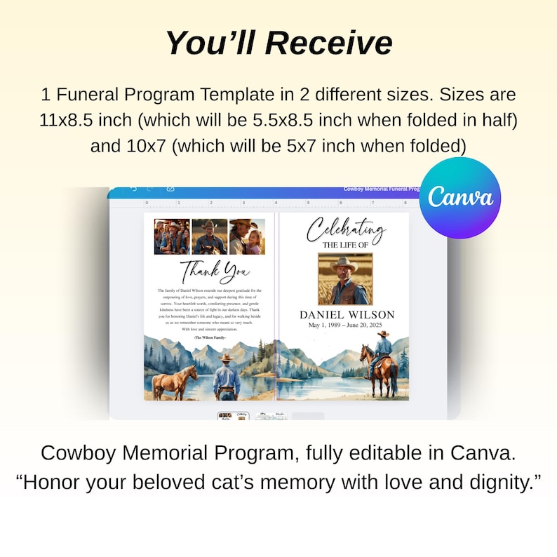 Cowboy Funeral Program Template | Editable Memorial | Editable Western ...