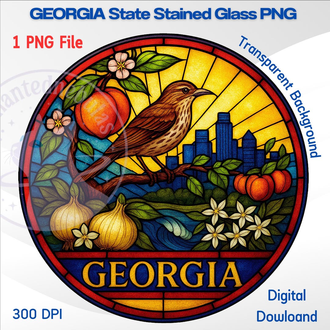 Georgia Stained Glass Art Print, Peach State Design (PNG Digital ...