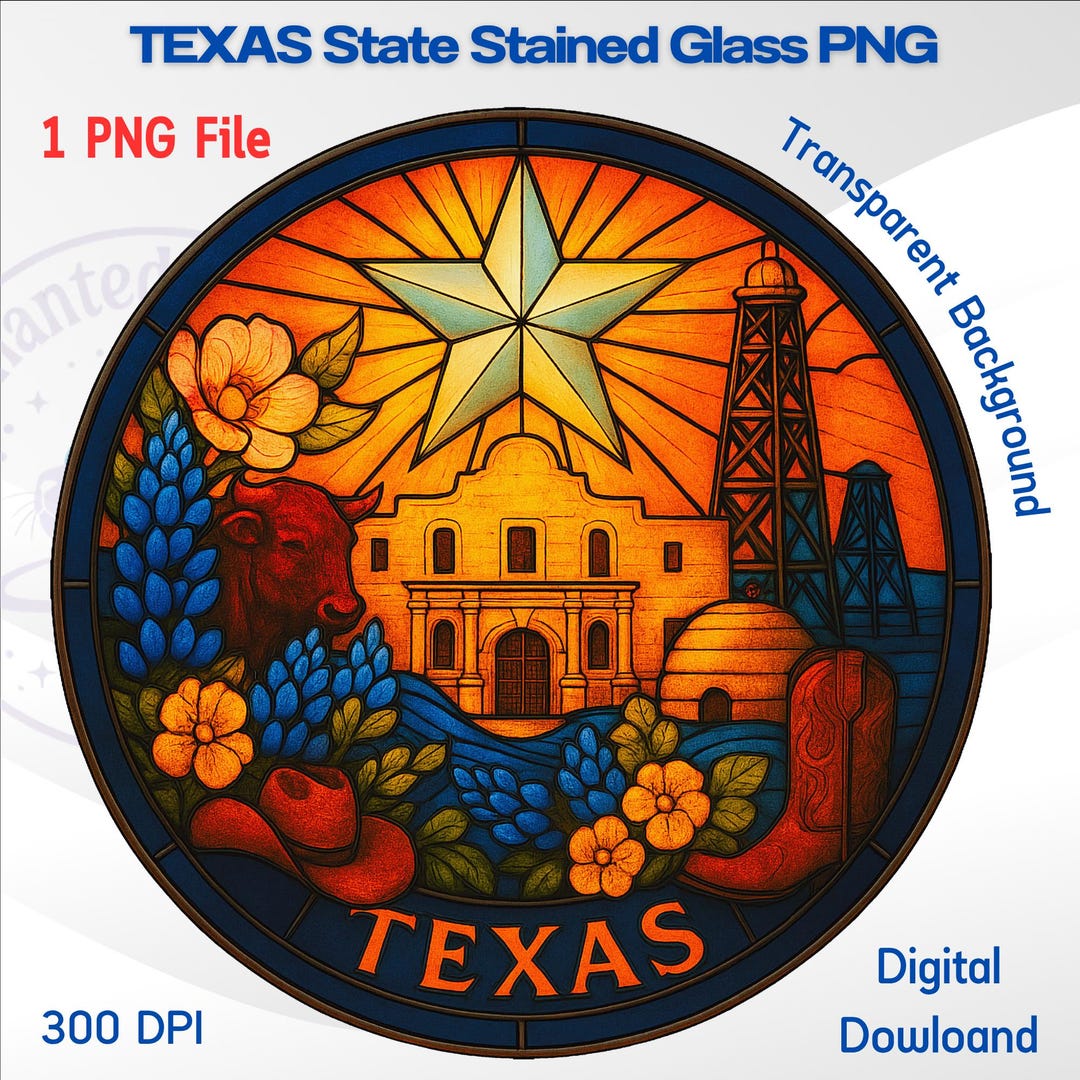 Texas Stained Glass PNG, Texas Art Print Png, USA States Stained Glass ...