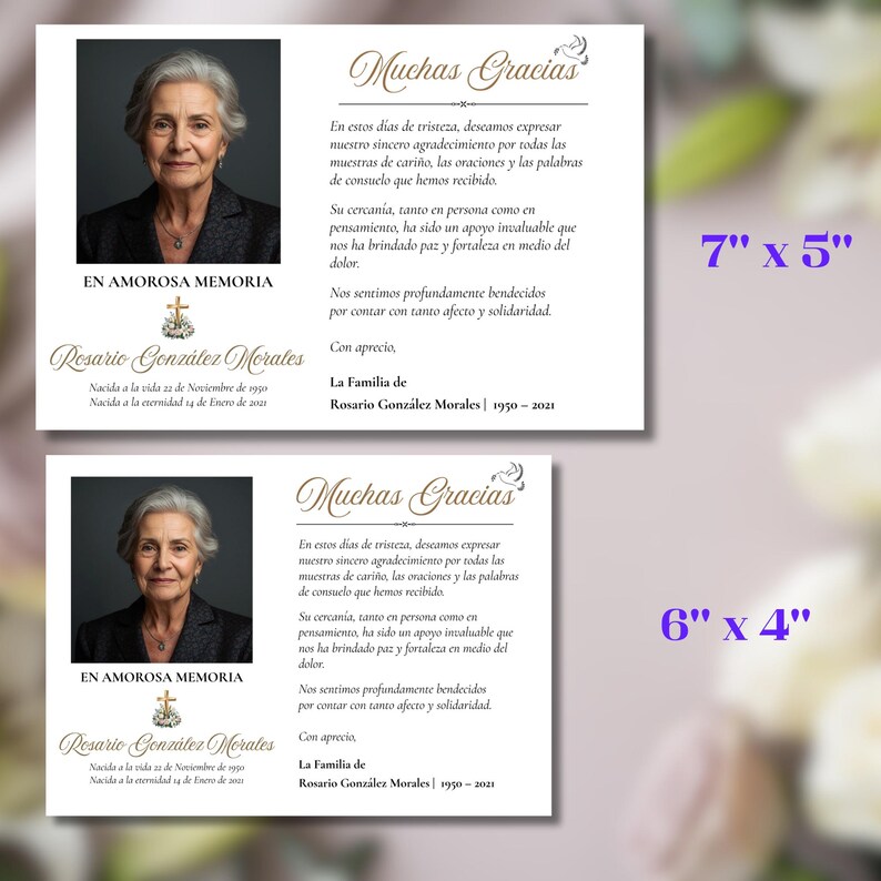 Editable Spanish Funeral Thank You Card Template | Tarjeta De ...