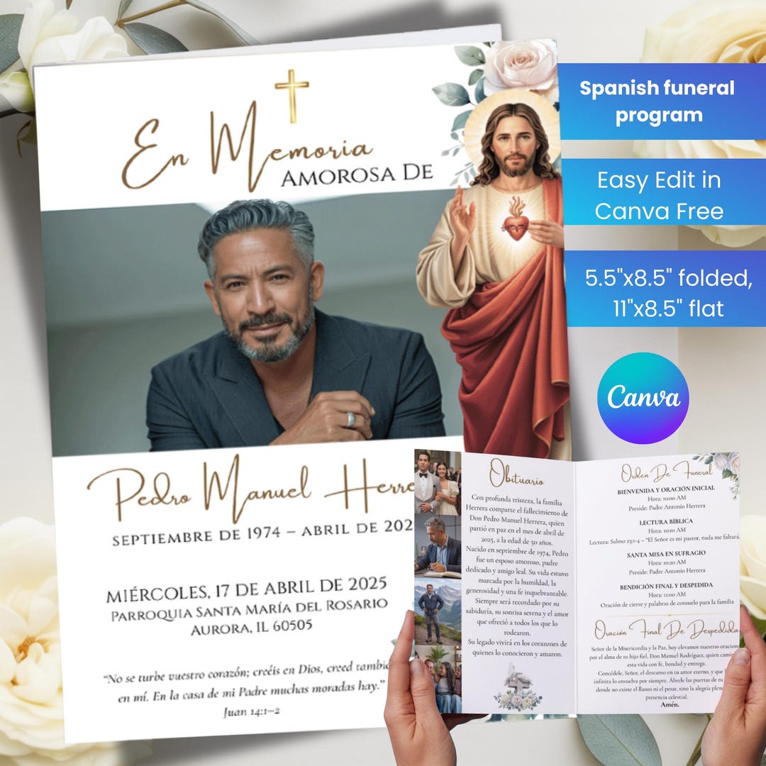 Spanish Catholic Funeral Program Template: Jesús Memorial, Canva ...