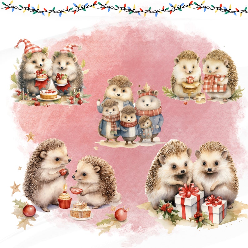 Hedgehog Family Christmas Clipart, 20 Clipart Pack PNG, Watercolor ...
