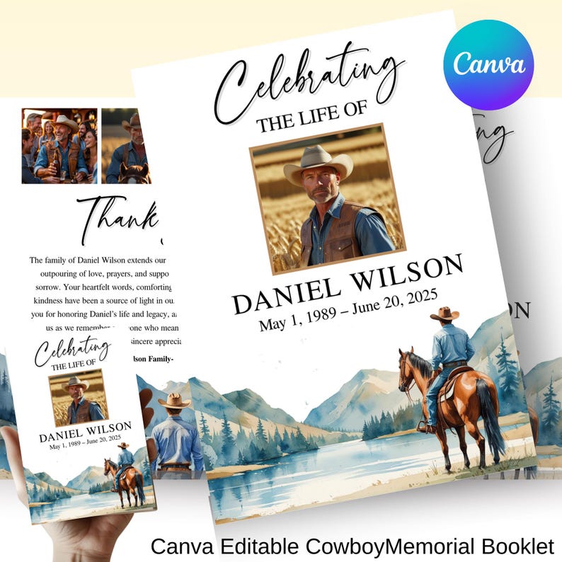 Cowboy Funeral Program Template | Editable Memorial | Editable Western ...