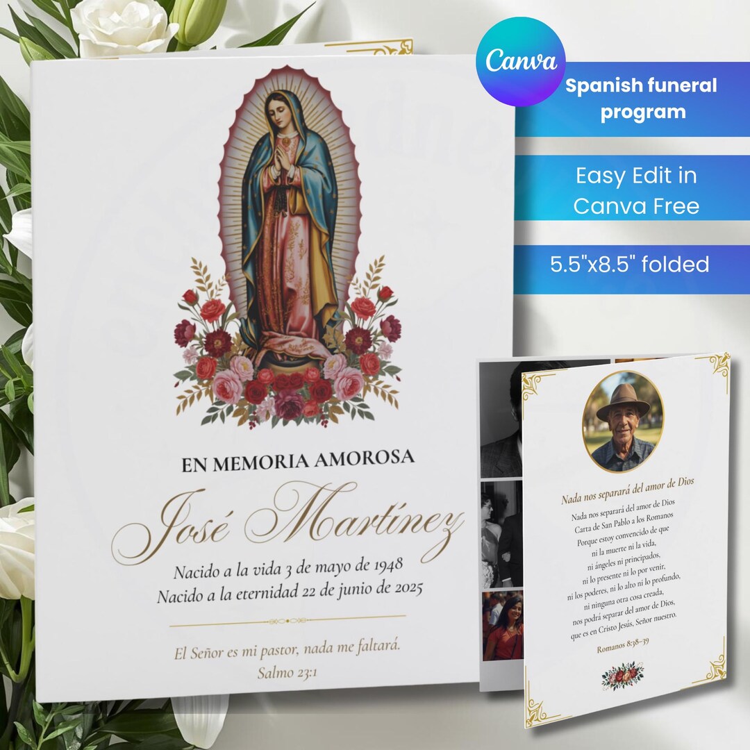 Spanish Funeral Program Template | Our Lady of Guadalupe | Virgen De ...