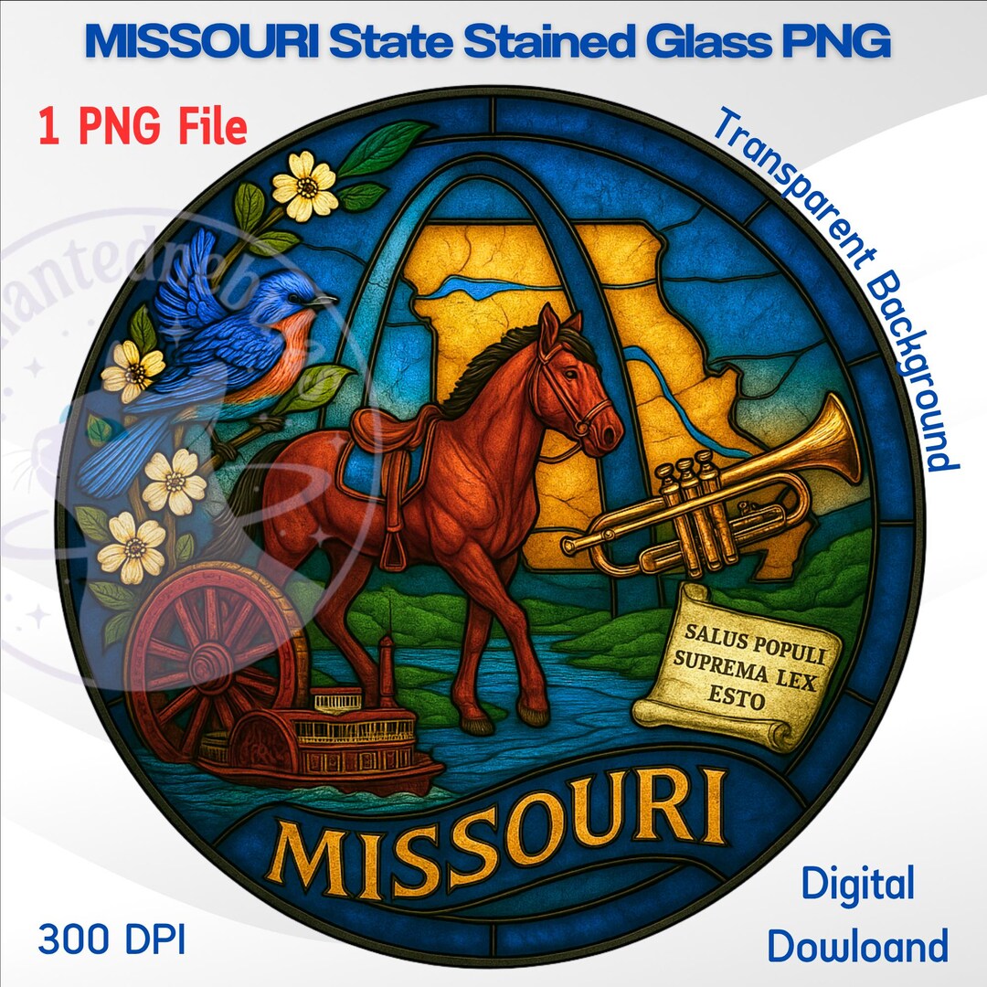 Missouri Stained Glass PNG, Missouri Art Print Png, USA States Stained ...