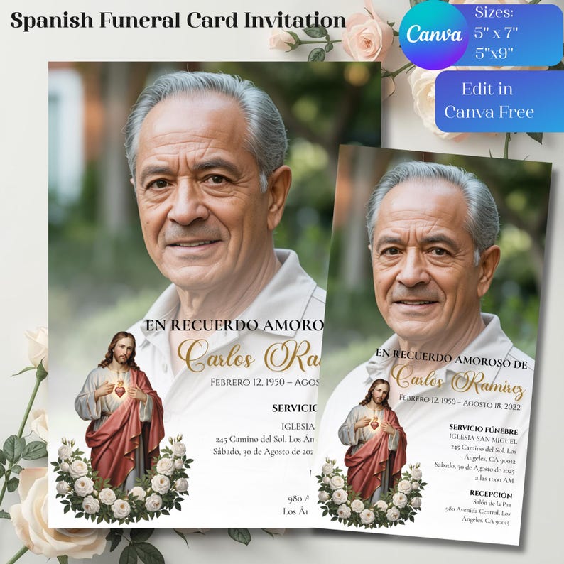 Spanish Funeral Invitation Template | Jesús Cristo Tarjeta Fúnebre ...