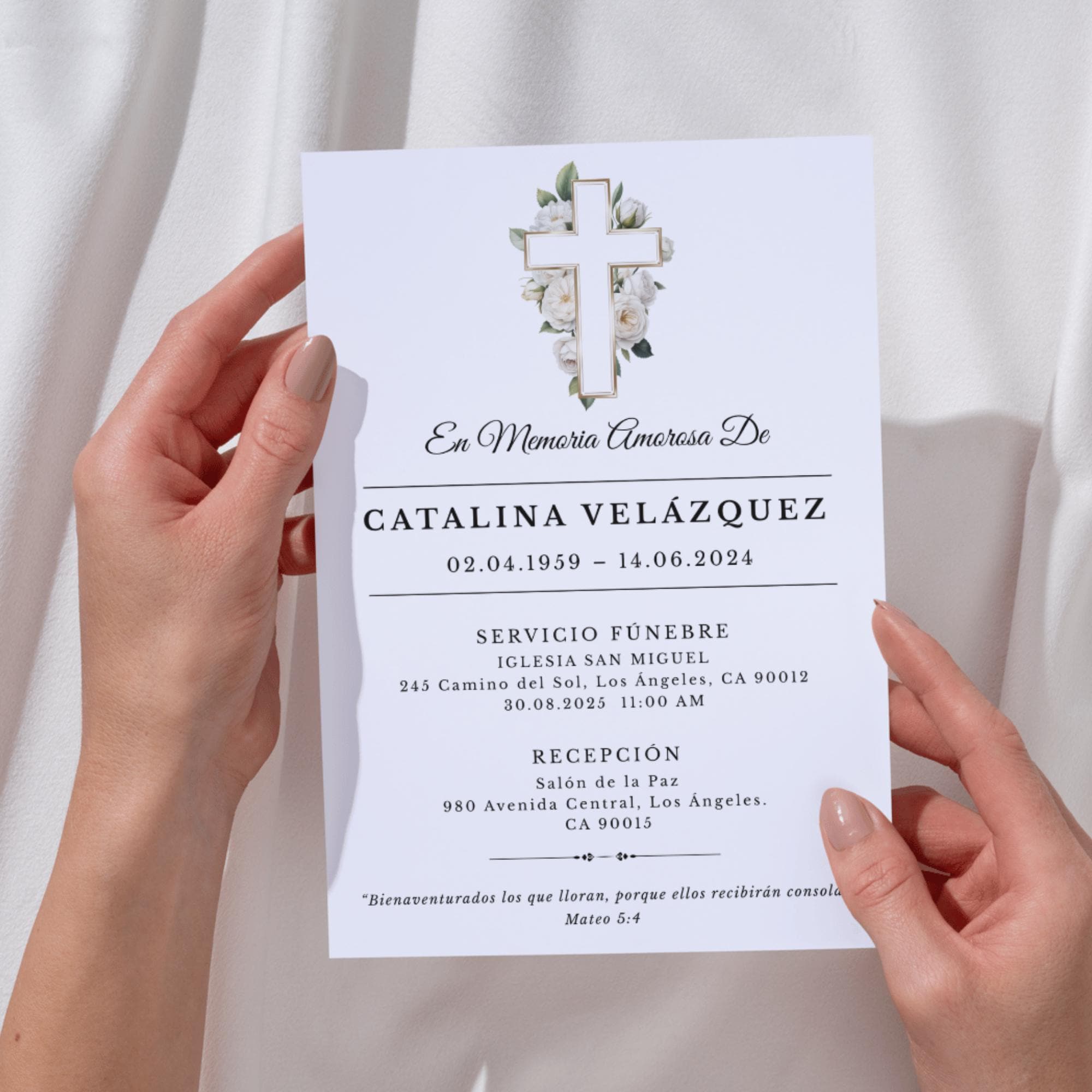 Spanish Funeral Invitation Canva Template | Minimalist Floral Cross ...