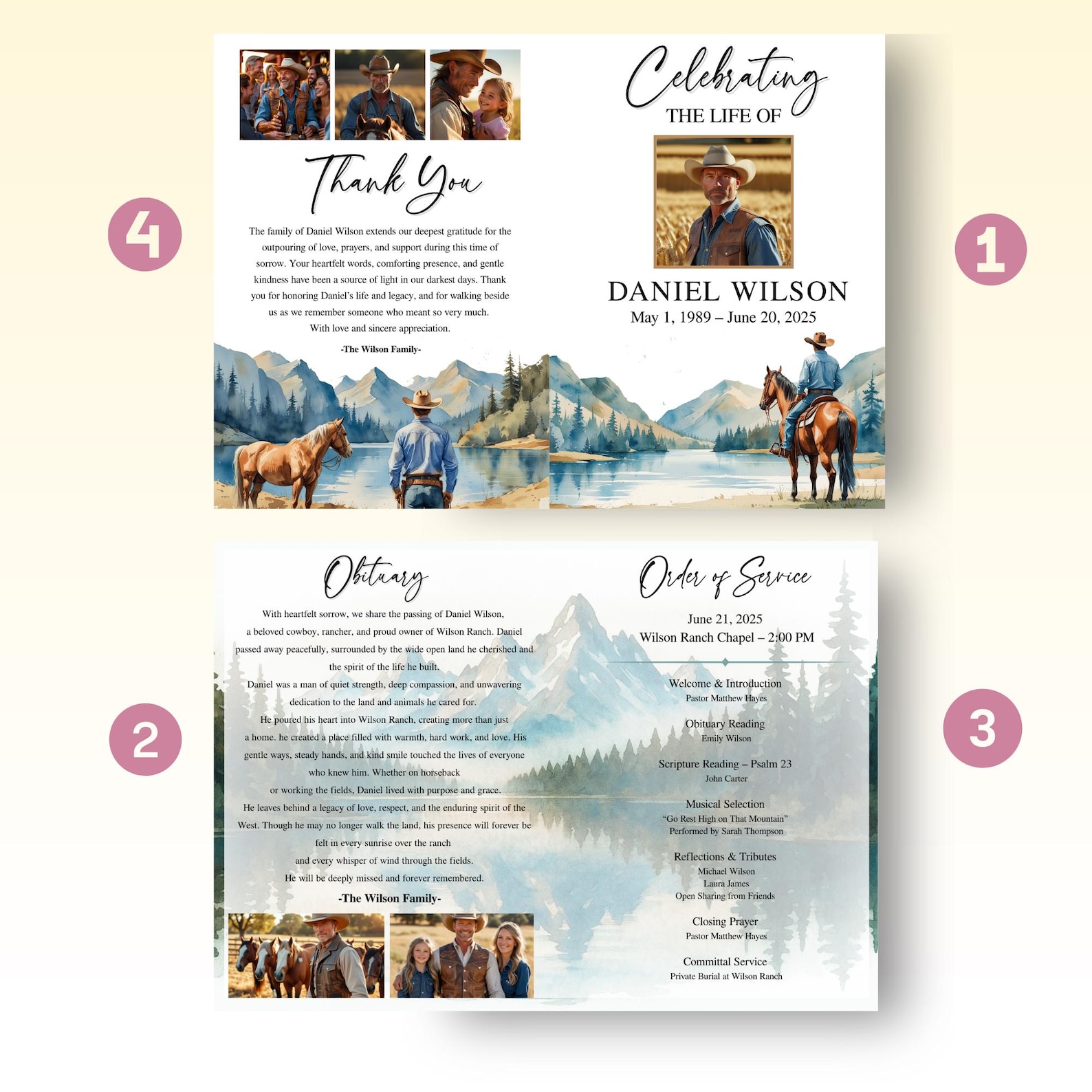 Cowboy Funeral Program Template | Editable Memorial | Editable Western ...