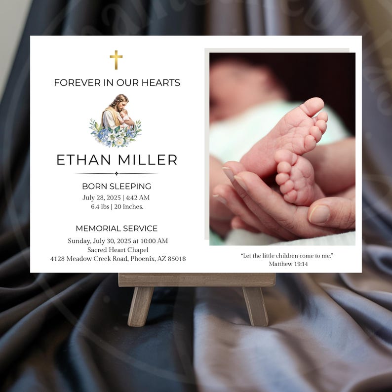Infant Loss Memorial Card Template | Stillborn Announcement (digital ...