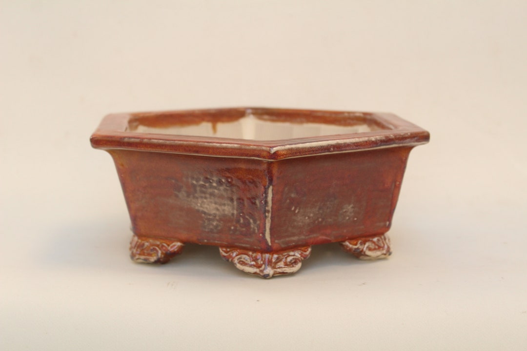 Handmade, Ceramic, Glazed, Hexagonal Bonsai Pot With Unique Feet, Also ...