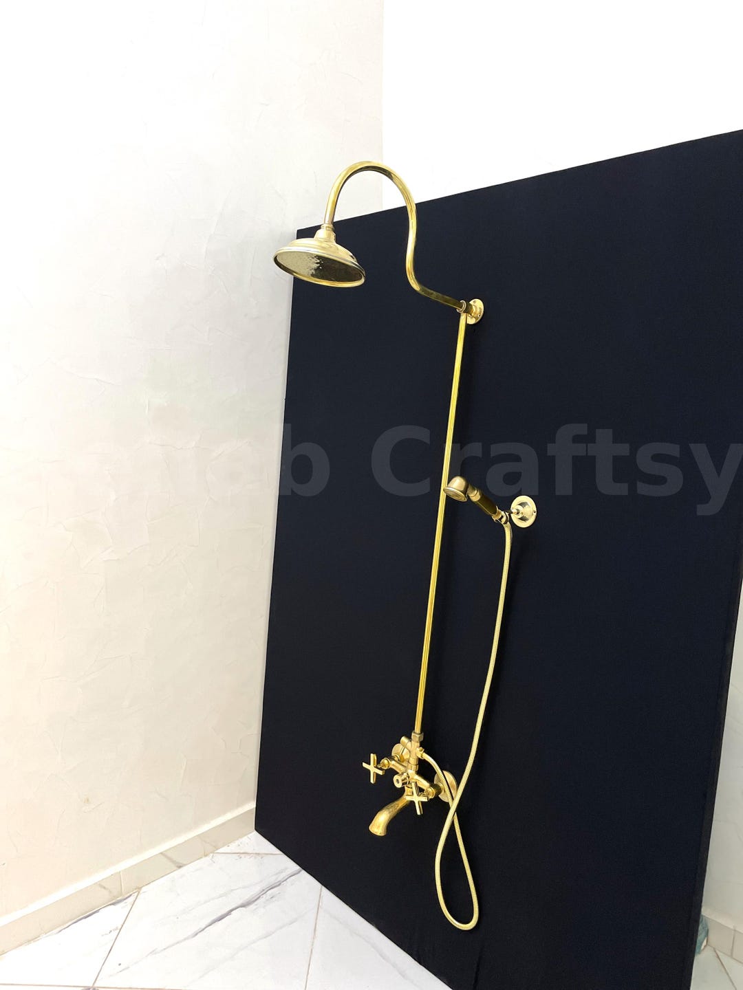 Engraved Solid Brass Shower Fixture Set: Handmade Outdoor Tub Filler ...