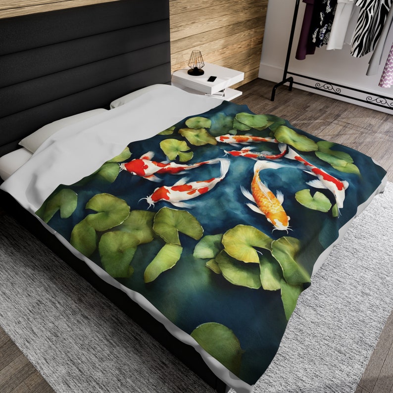 Koi Pond Plush Blanket, Fish Theme Decor for Home and Outdoors, 3 Sizes ...