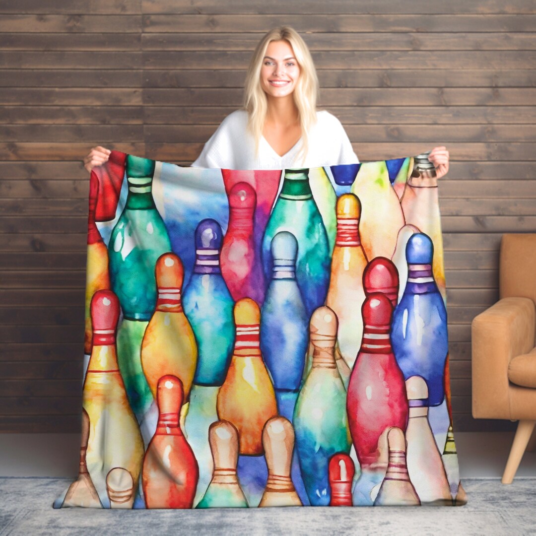 Colorful Bowling Pins Print Plush Blanket, 3 Sizes to Choose, Bowling ...