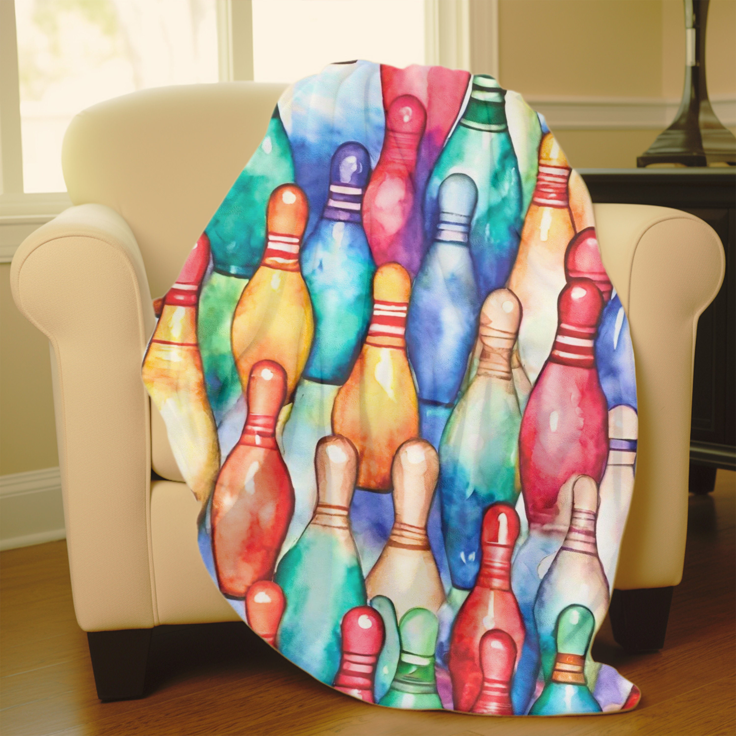 Colorful Bowling Pins Print Plush Blanket, 3 Sizes to Choose, Bowling ...
