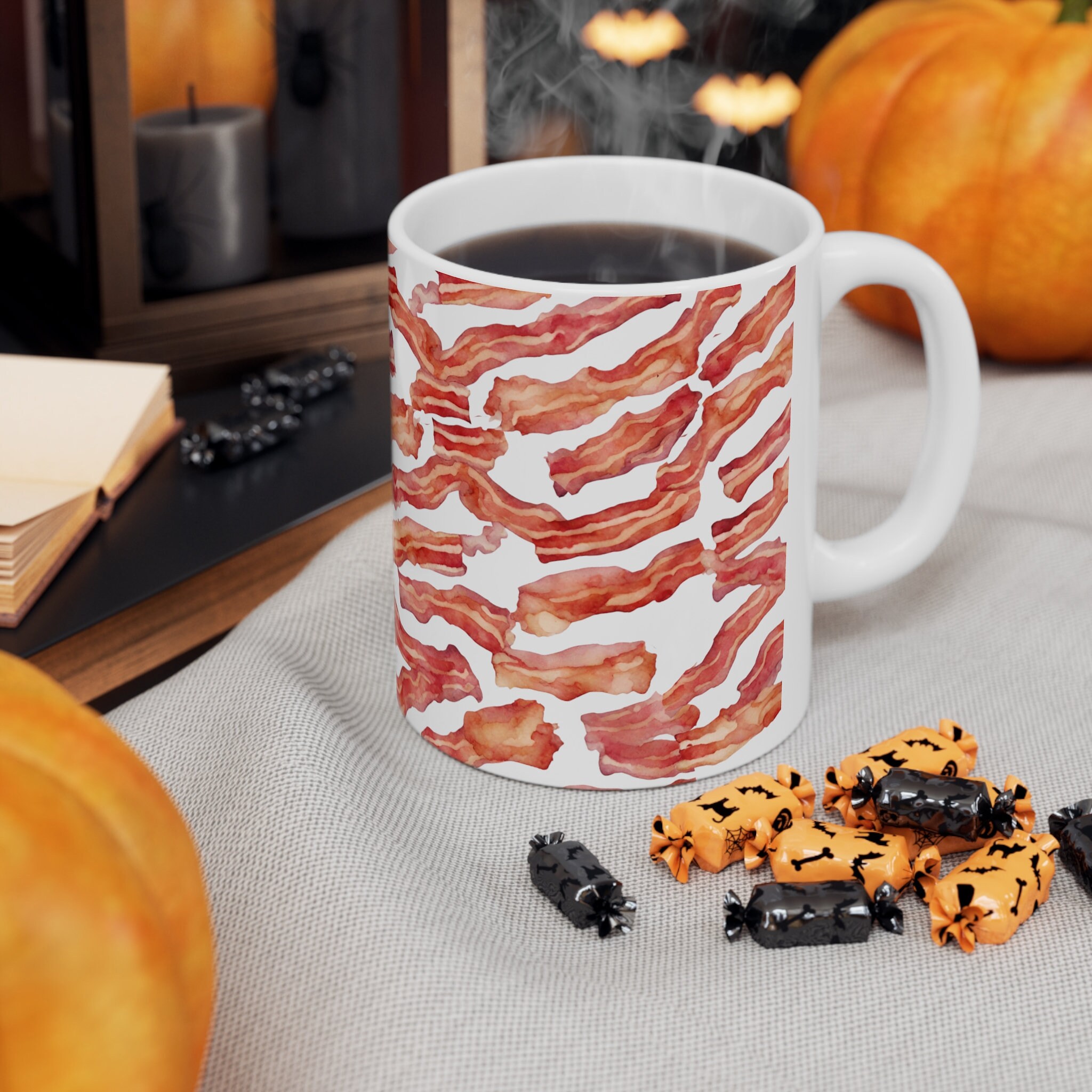 Bacon Slices Ceramic Mug 11oz, Bacon Lover Gift, Fun Bacon Strip Theme ...